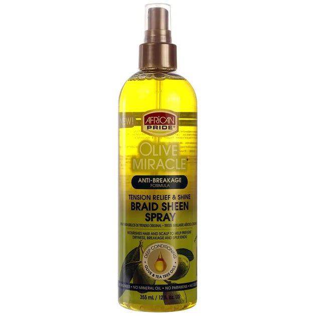 AFRICAN PRIDE Olive Miracle Braid Sheen Spray (12oz) – Braids and Wigs